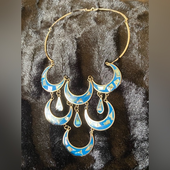 Mexican Alpaca | Jewelry | Vintage Abalone Shell Crushed Blue Stone ...